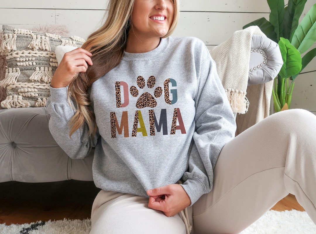 Dog Mama Leopard Print Dog Mom Sweater Rescue Fur Mommy Dog Lover ...