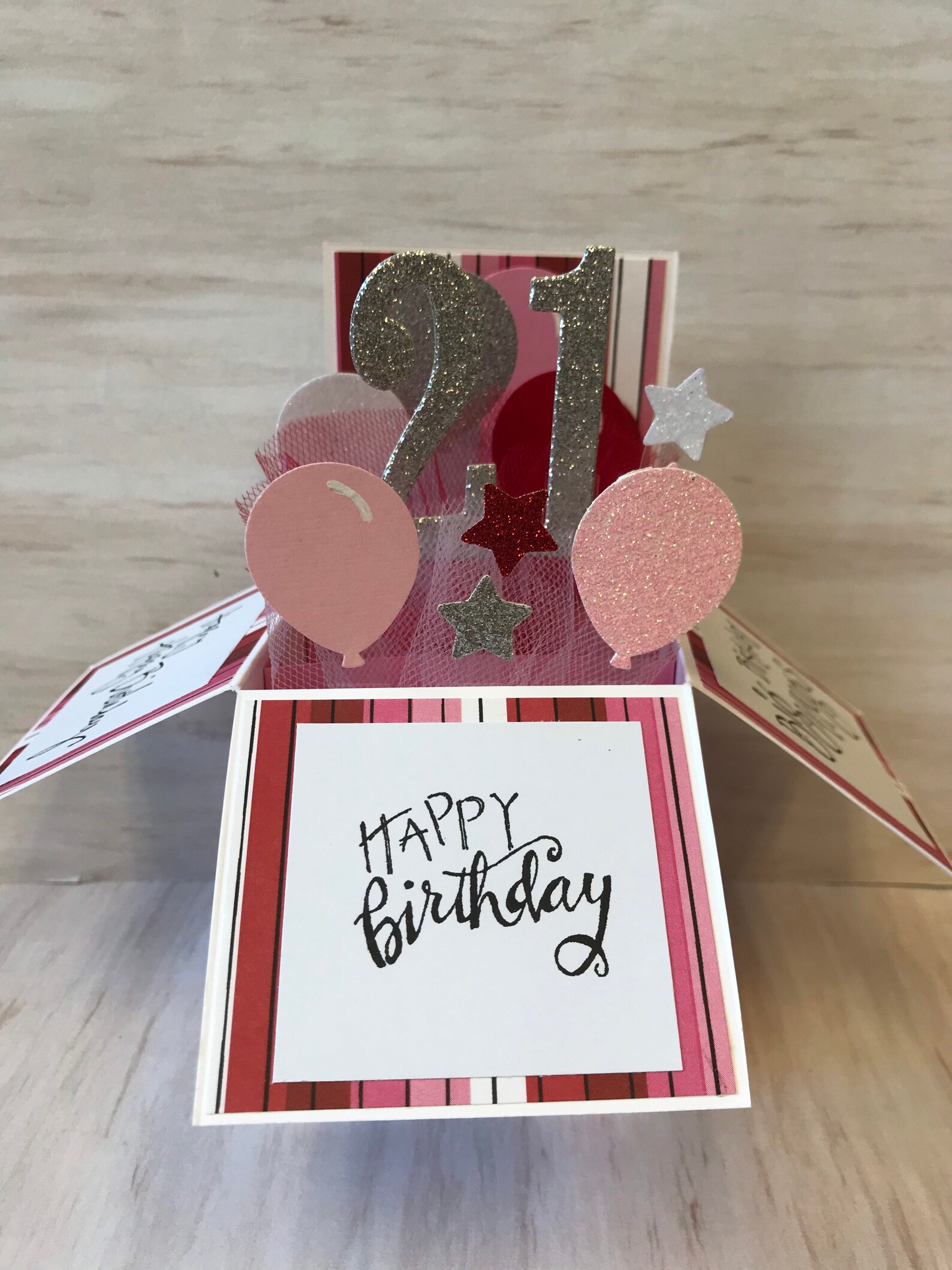 Handmade Custom Age Birthday Card: Red, Pink & Silver Balloons - Etsy