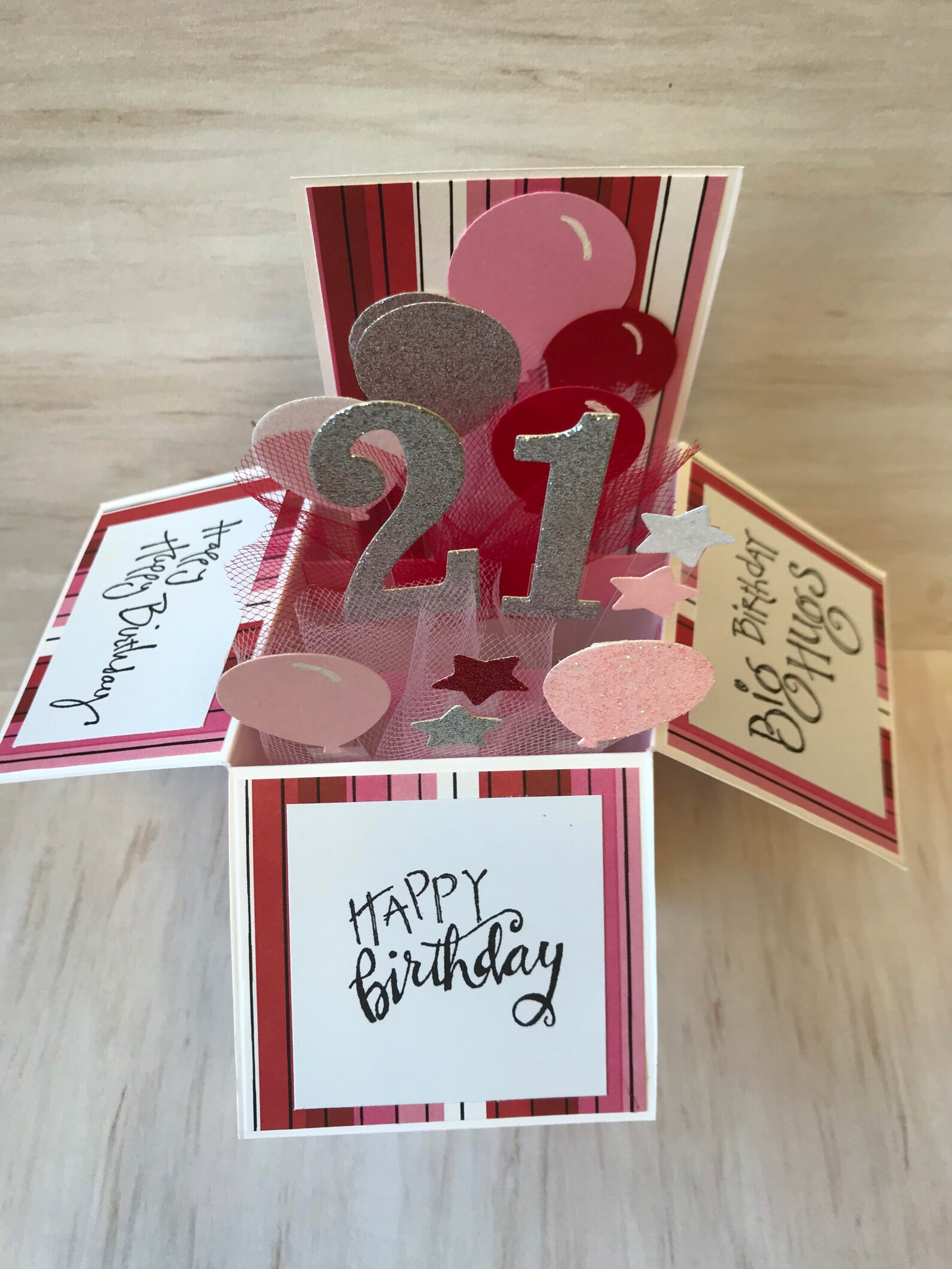 Handmade Custom Age Birthday Card: Red, Pink & Silver Balloons - Etsy