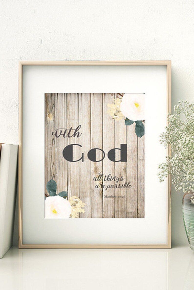 Printable Neutral Wall Art Bible Verse Scripture "with God All Things ...
