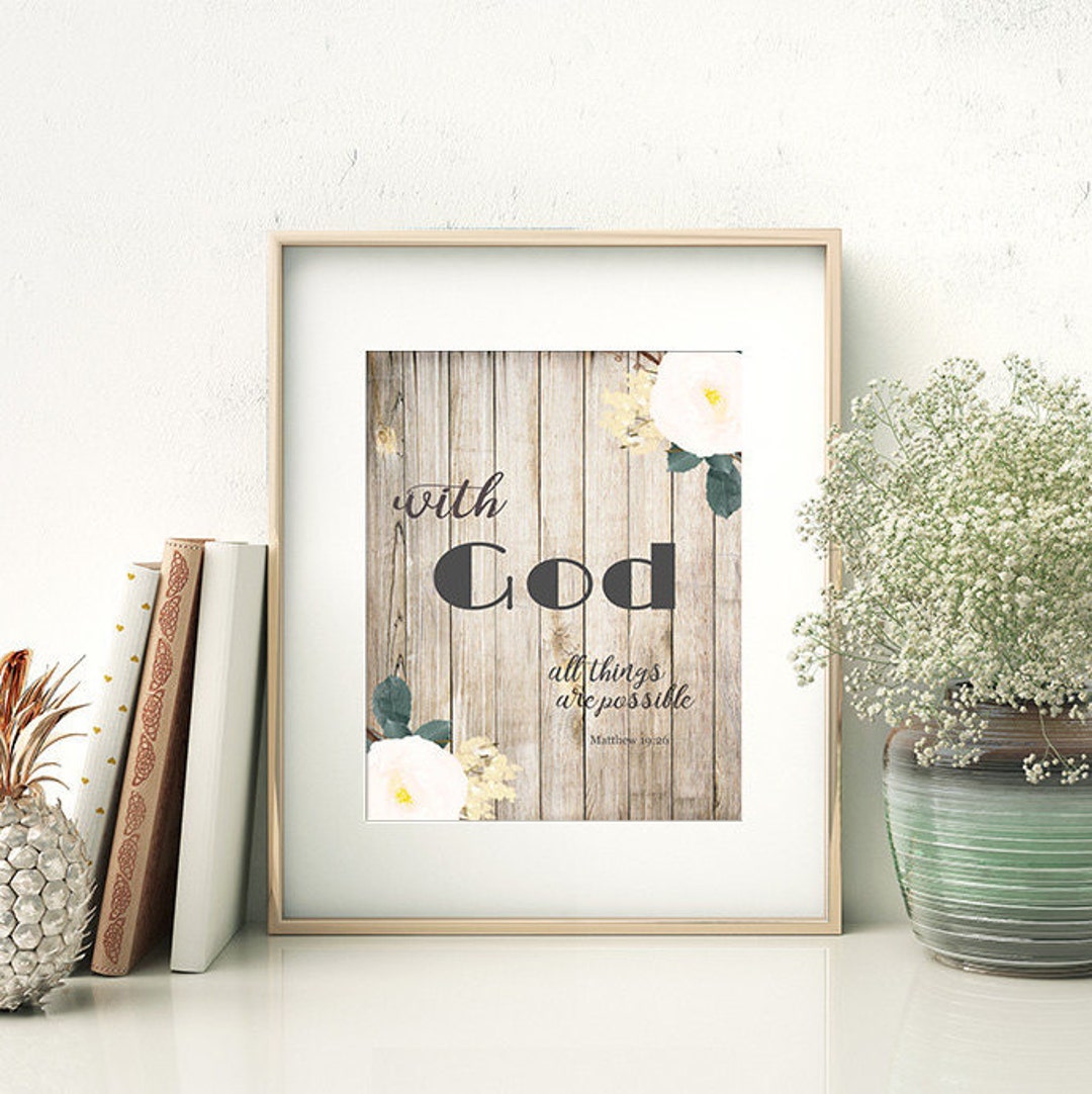 Printable Neutral Wall Art Bible Verse Scripture "with God All Things ...