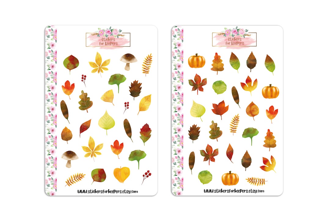 Watercolour Leaf Stickers, Leaves Stickers, Bullet Journal Stickers ...
