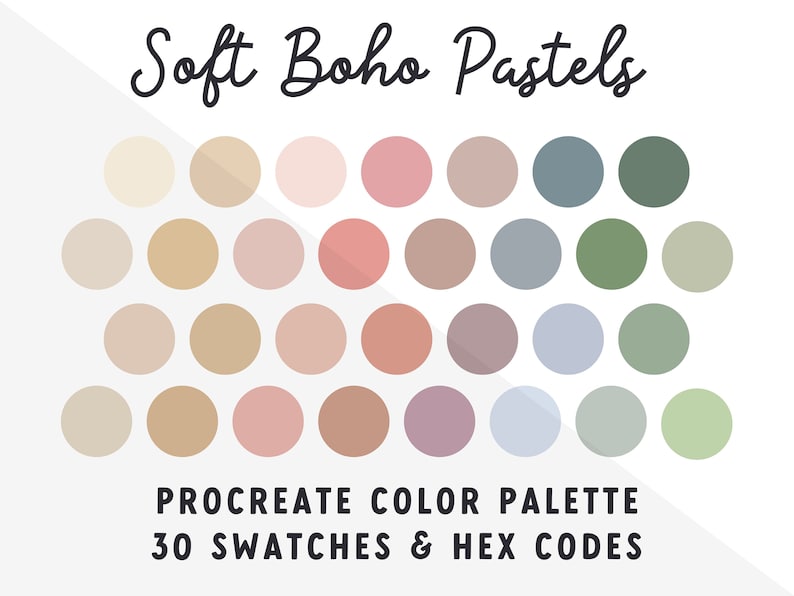 Soft Boho Pastels Procreate Color Palette Ipad Procreate Tools Digital Download Hex Codes