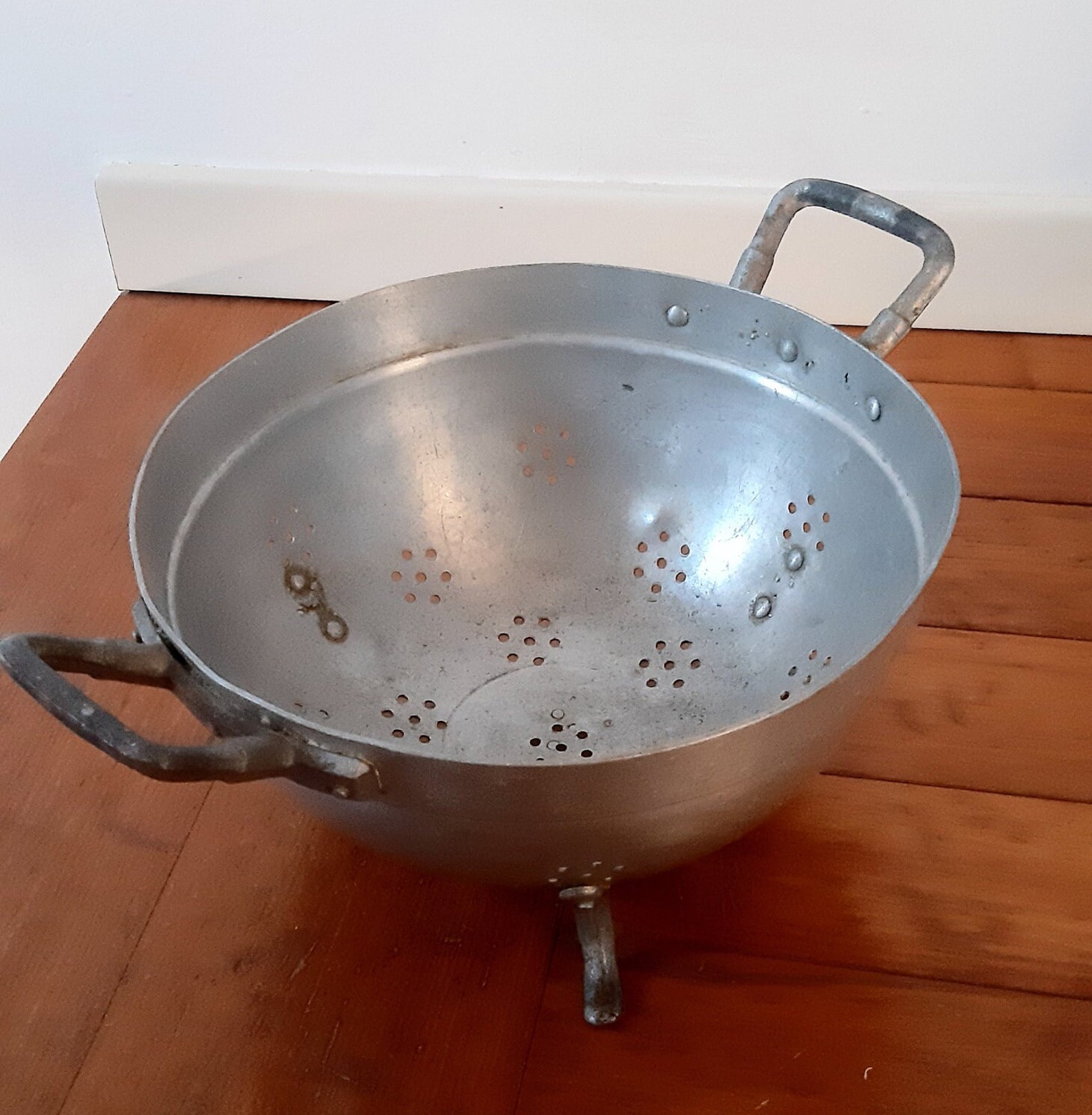Antique Italian Colander, Large Aluminum Kitchen Utensil, Perfect for ...