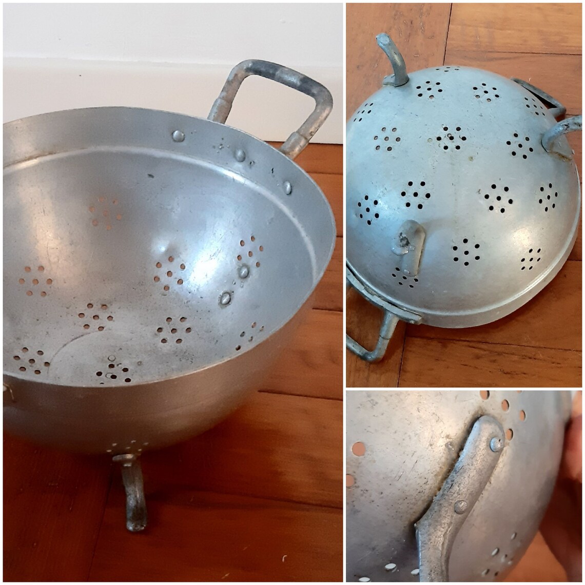 Antique Italian Colander, Large Aluminum Kitchen Utensil, Perfect for ...