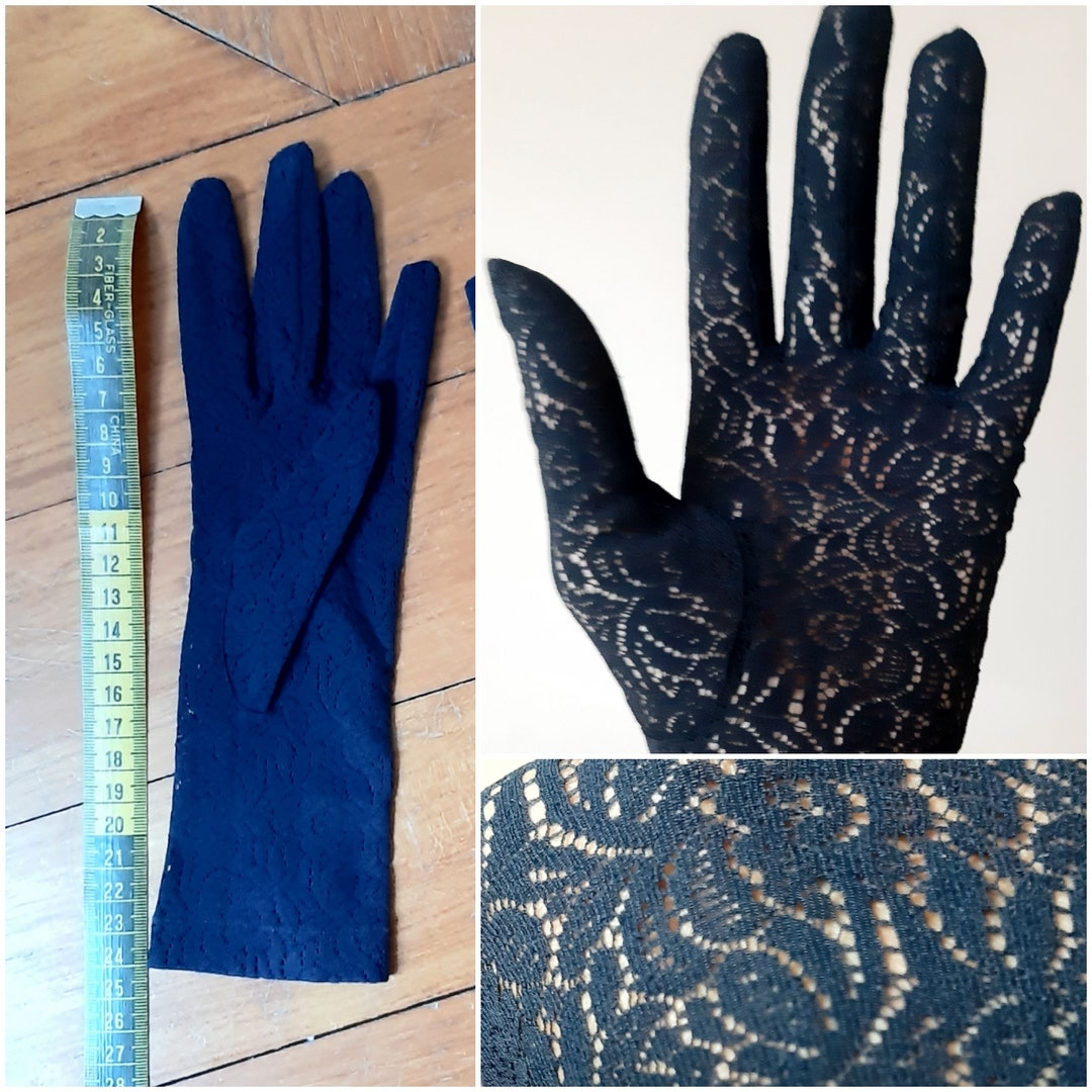 Lace Gloves Italian Vintage 80s Deep Blue Elegant Openwork - Etsy