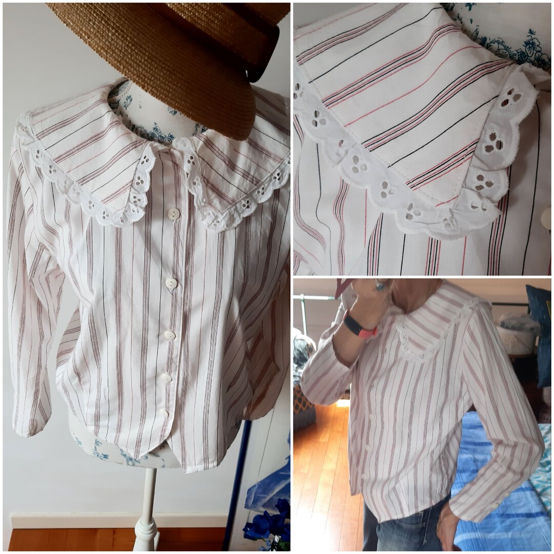 Peter Pan Neck 100% Cotton Blouse, Made in Italy 80s, Size M Mint - Etsy