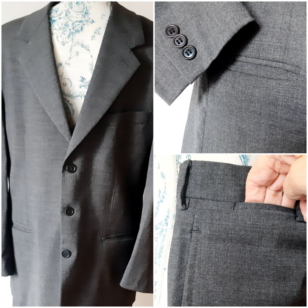 Classic Italian Men's Suit Grisaille Wool Fabric, Single Breasted 3 ...