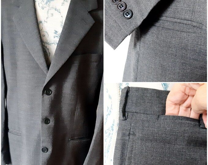 Classic Italian Men's Suit Grisaille Wool Fabric, Single Breasted 3 ...