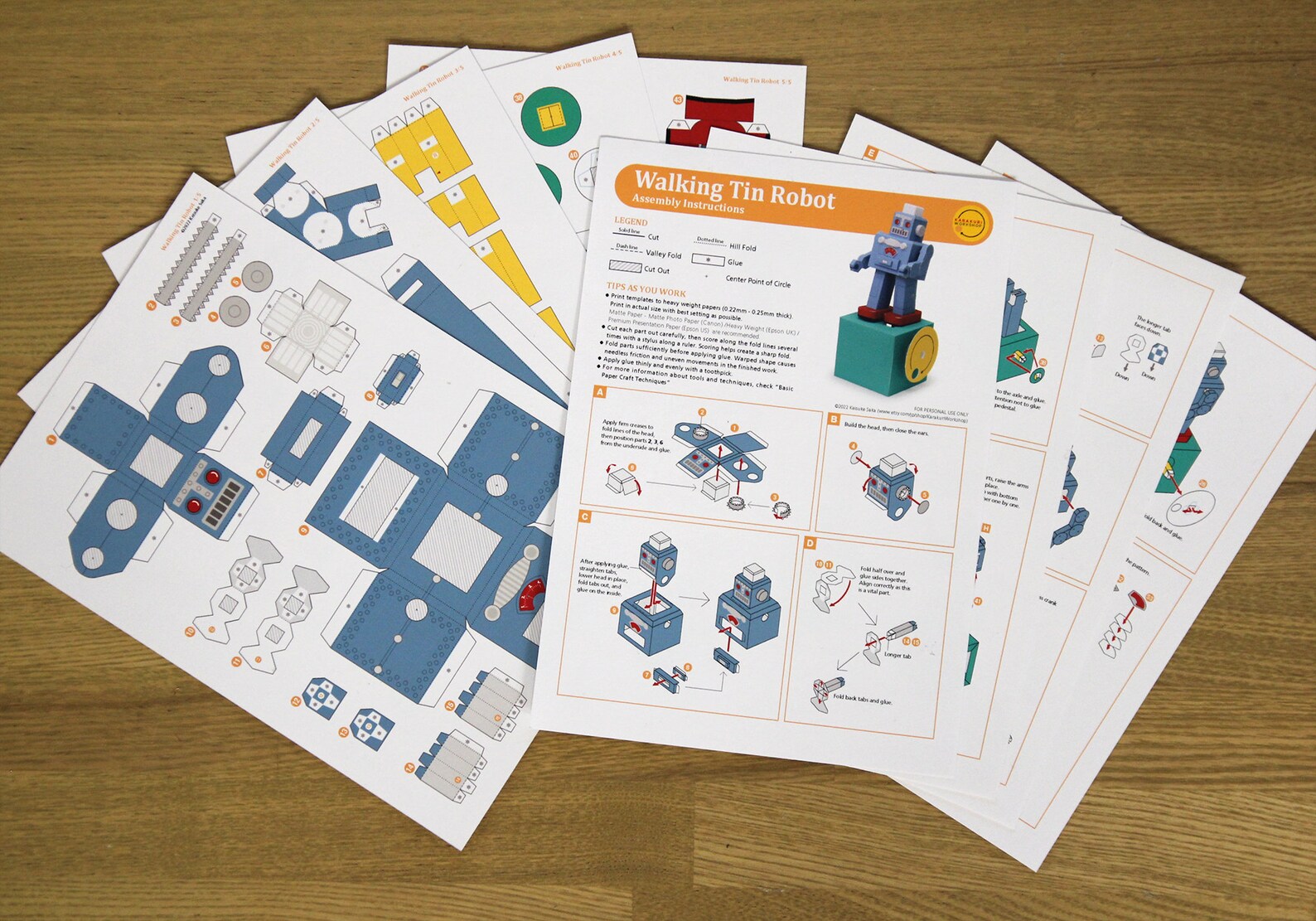 Walking Tin Robot — Automata, Paper Craft, Instant Download, PDF, DIY ...