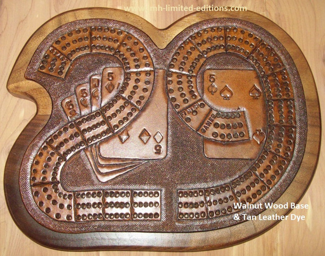 Cribbage "29" Board - Tooled Leather on Wood - Custom Hand Made in ...