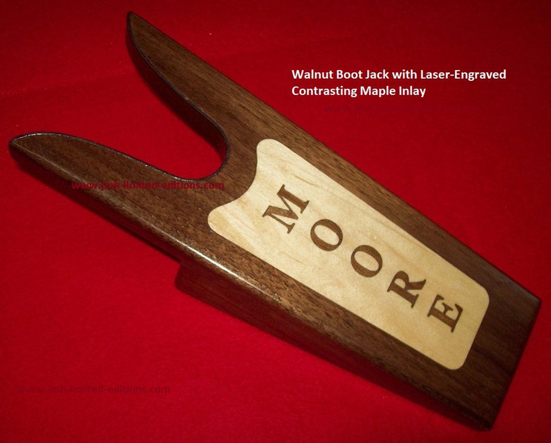 Walnut Bootjack /boot Jack - Inlaid - Solid Hardwood - Wood or Leather ...