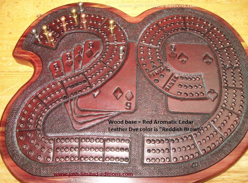 Cribbage 29 Board Tooled Leather on Wood | Etsy