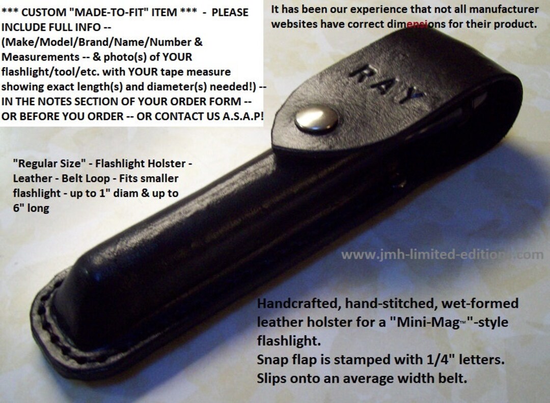 Flashlight Holster - Leather - Belt Loop - Fits Smaller Flashlight - up ...