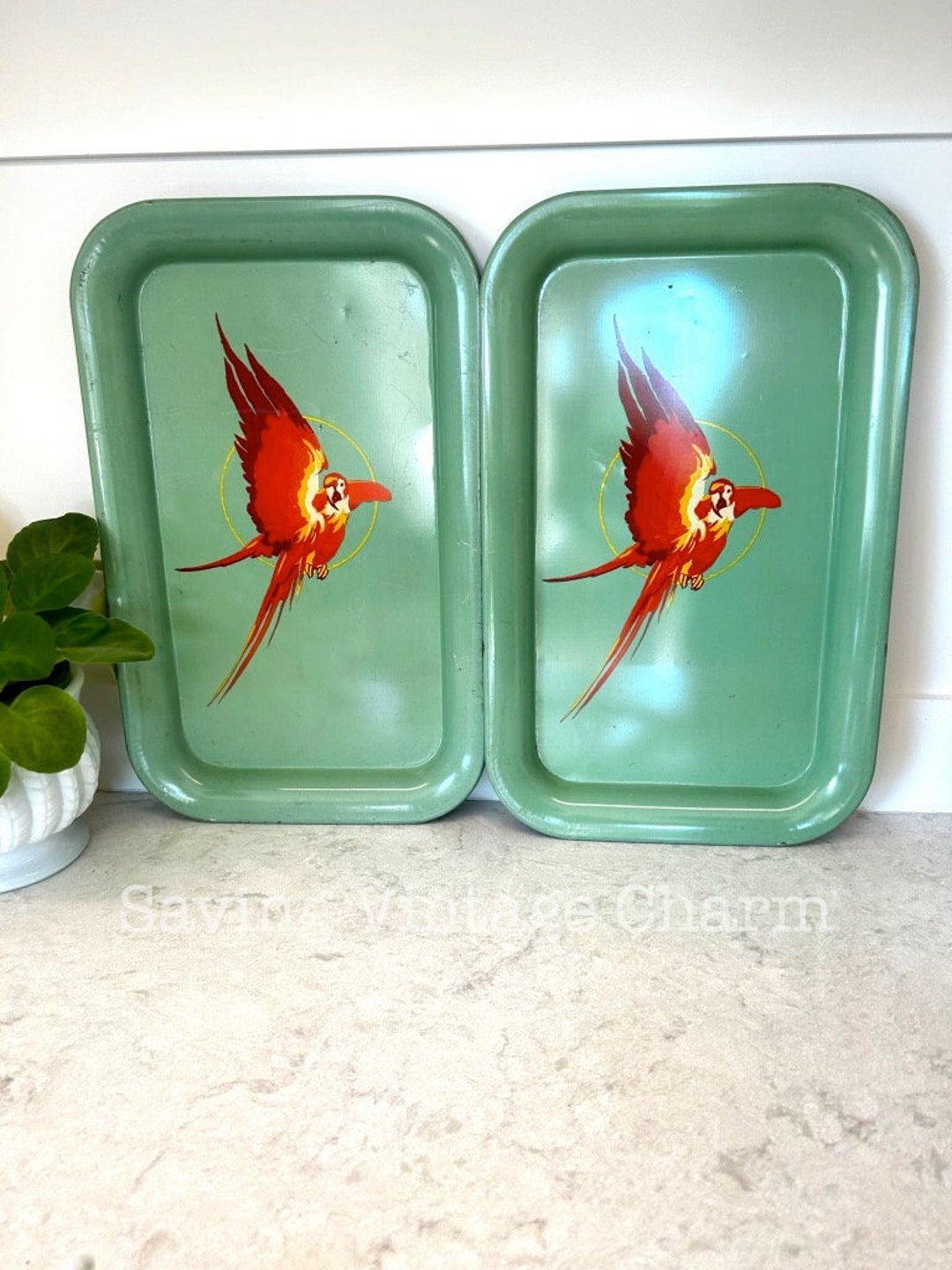 Vintage Pair of Mint Green Metal Serving Tray With Hand - Etsy