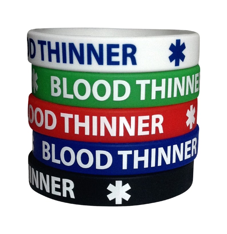 5-pack Blood Thinner Medical Alert Silicone Bracelets – Adult Size 7.8 ...
