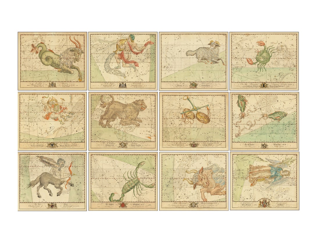Vintage Zodiac Posters UNFRAMED 16x12 in Wall Art Print - Etsy