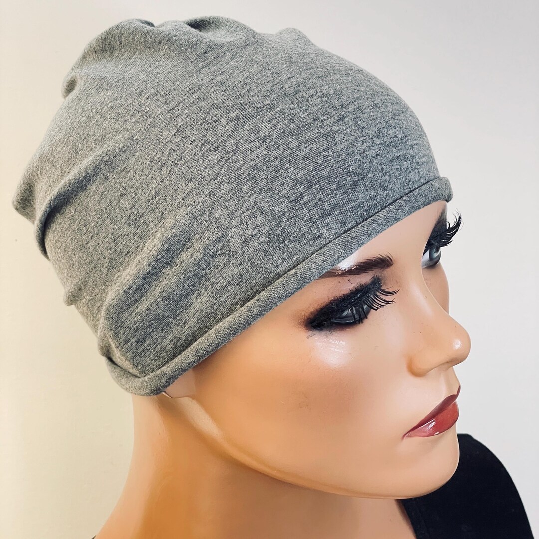 Night Cap Chemo Sleep Cap Grey Cotton Chemo Hat Chemo Headgear Soft Cap ...