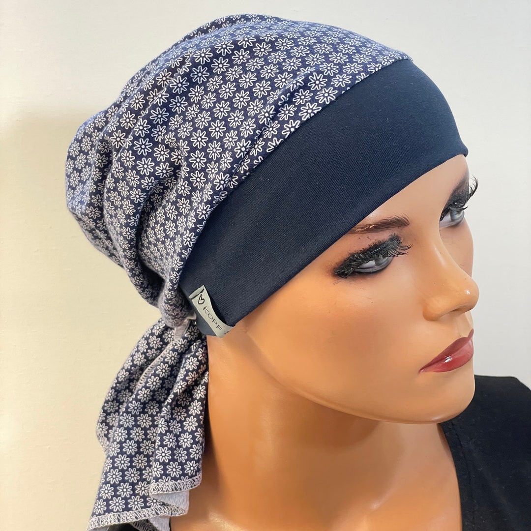 KOPFTUCH-MÜTZE dunkelblau und praktisch Chemomütze, Kopfbedeckung bei ...