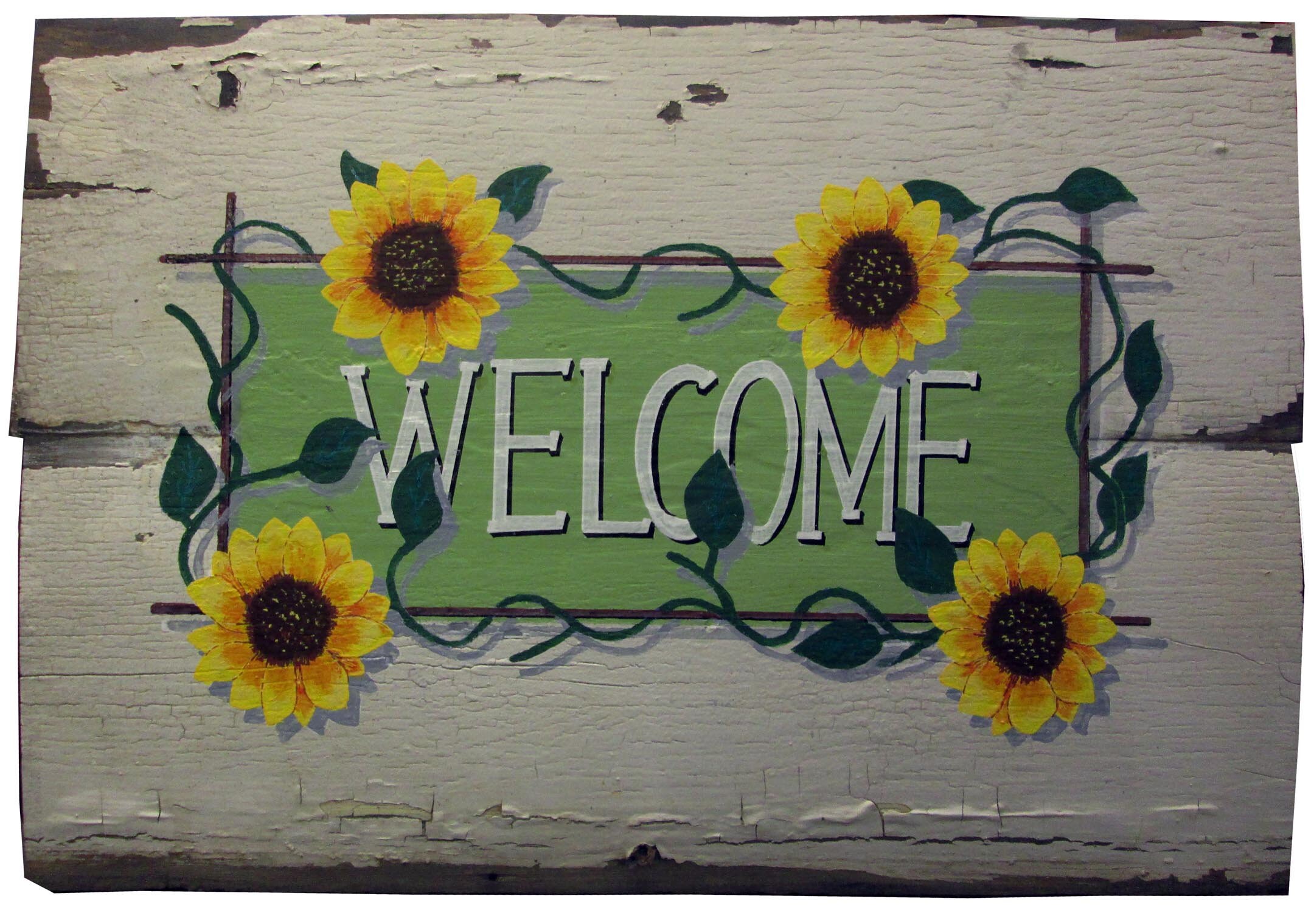 PB51 Sunflower Welcome Sign on Rustic Painted Board. - Etsy