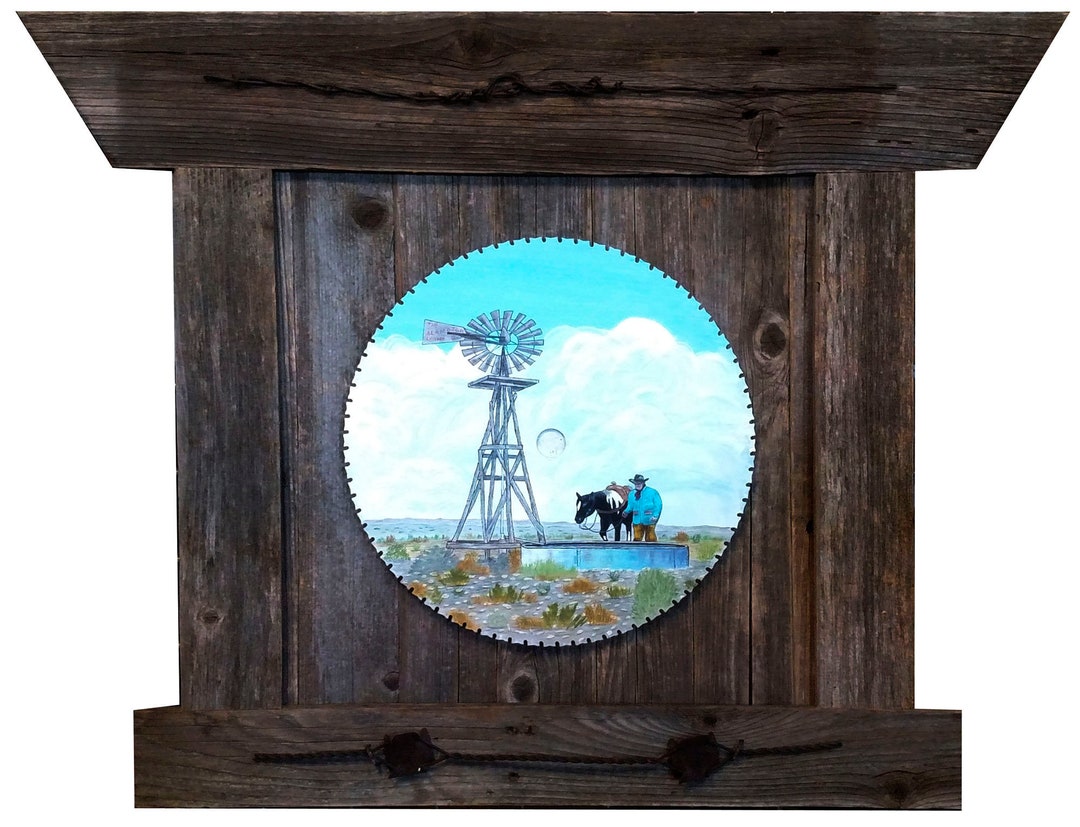 PB37 Hand-painted Cowboy at the Windmill on a 14 Saw - Etsy