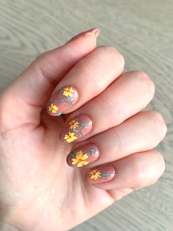 Nail Decals/stickers Yellow Flowers | Etsy