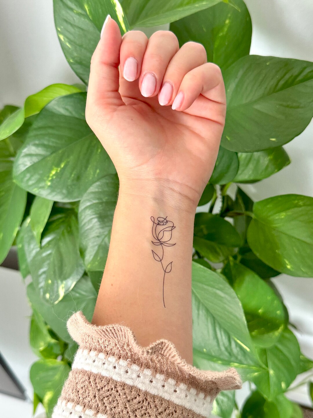 Rose One Lined set of 2 Temporary Tattoo - Etsy