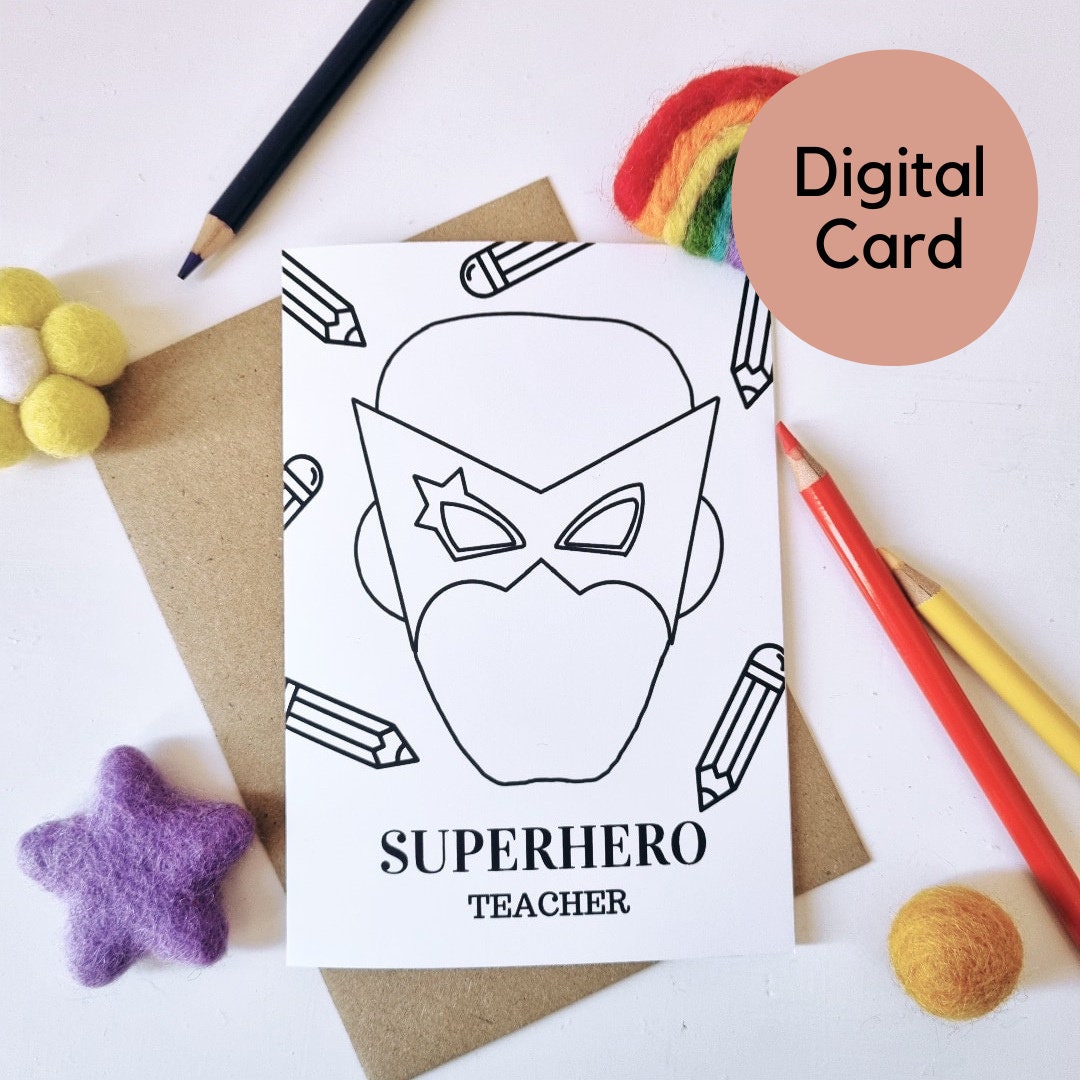 Personalized Superhero Teacher Thank You Card: Colour Me in (digital ...