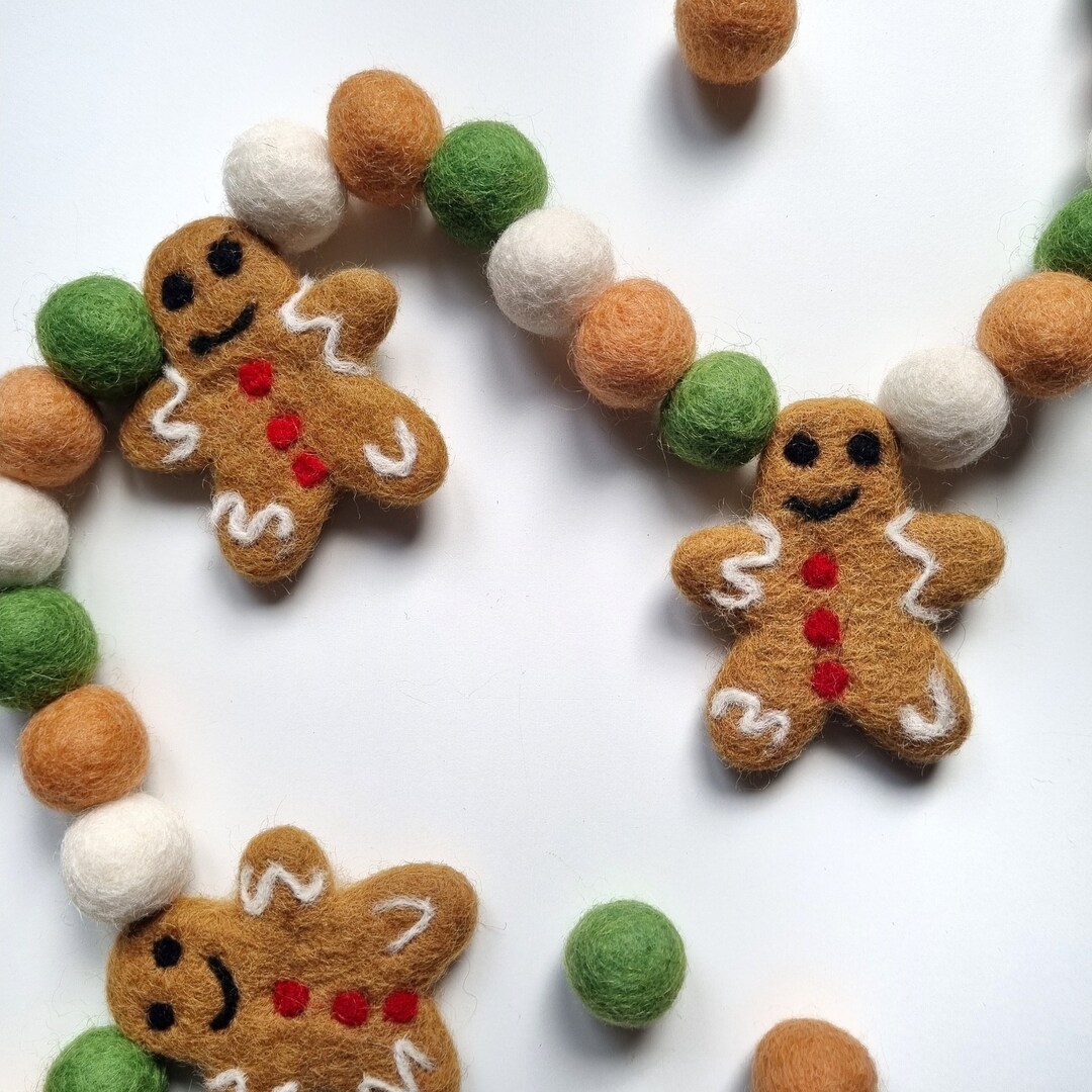 Christmas Decor - Gingerbread Man Pom Pom Garland - Felt Ball Nursery ...