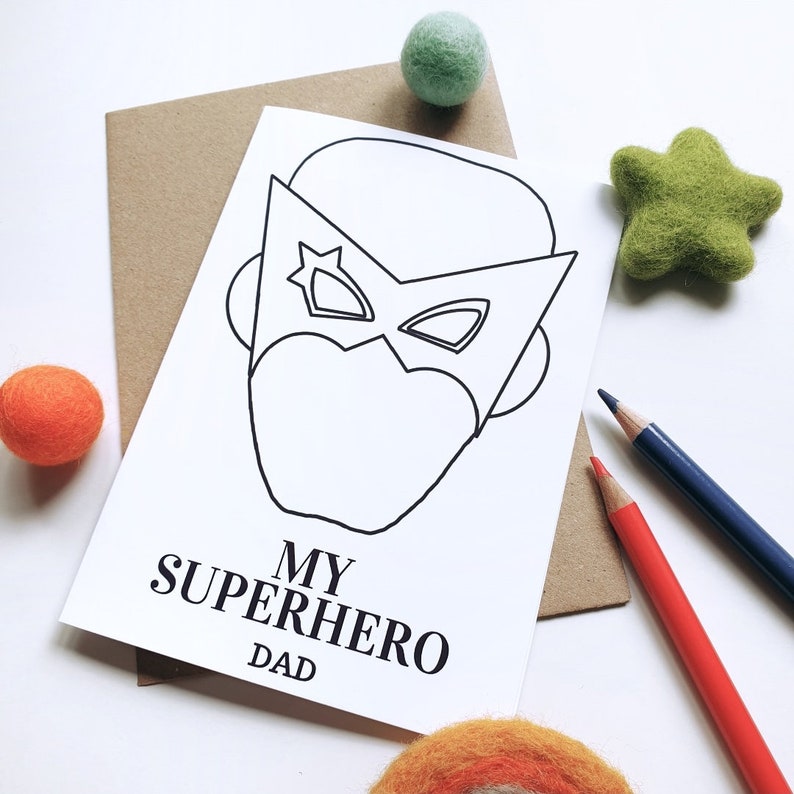 Fathers Day Superhero Card: Printable Colour-in Design (digital ...