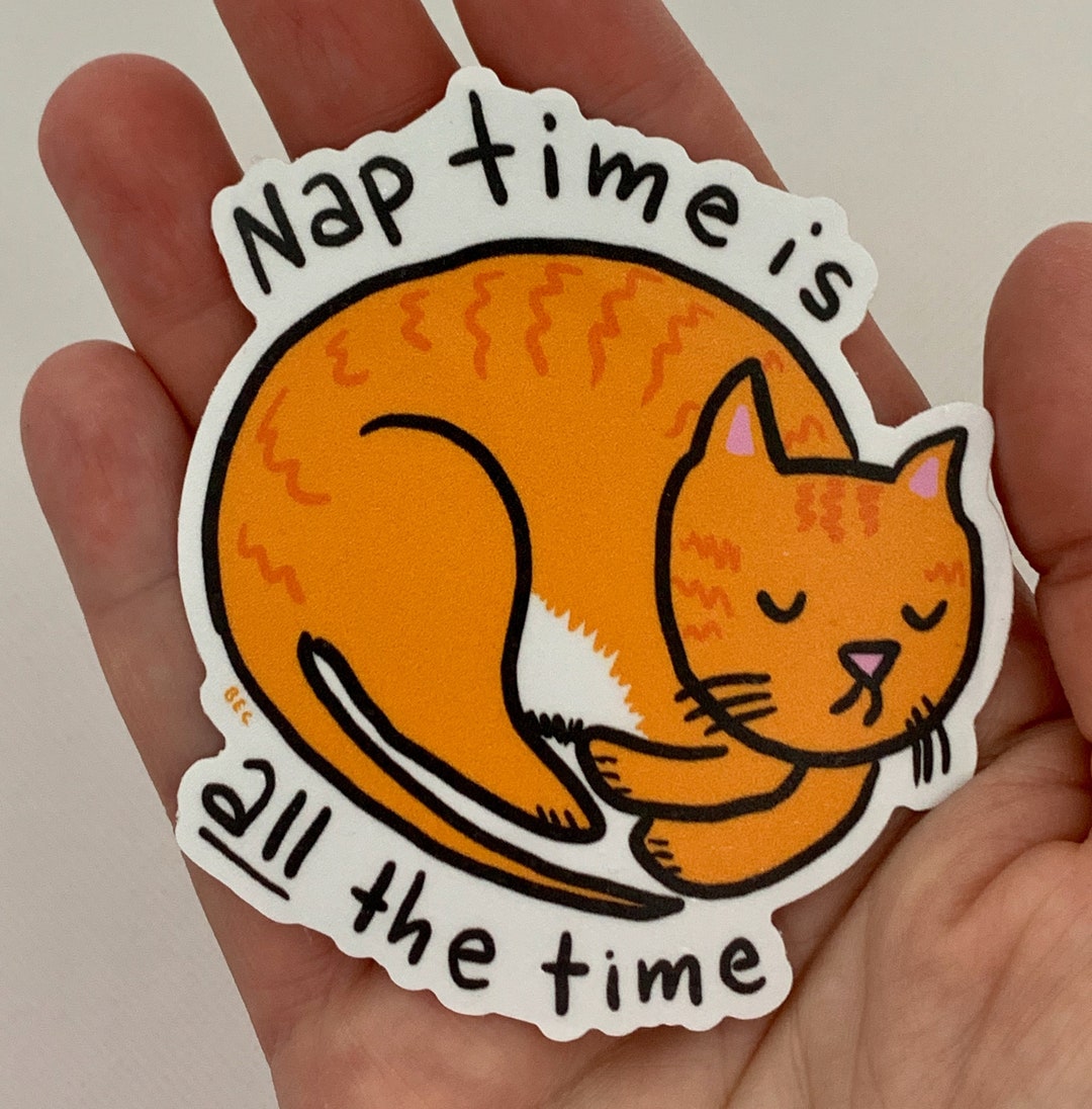 Nap Time Cat Vinyl Sticker - Cute Orange Tabby - Etsy