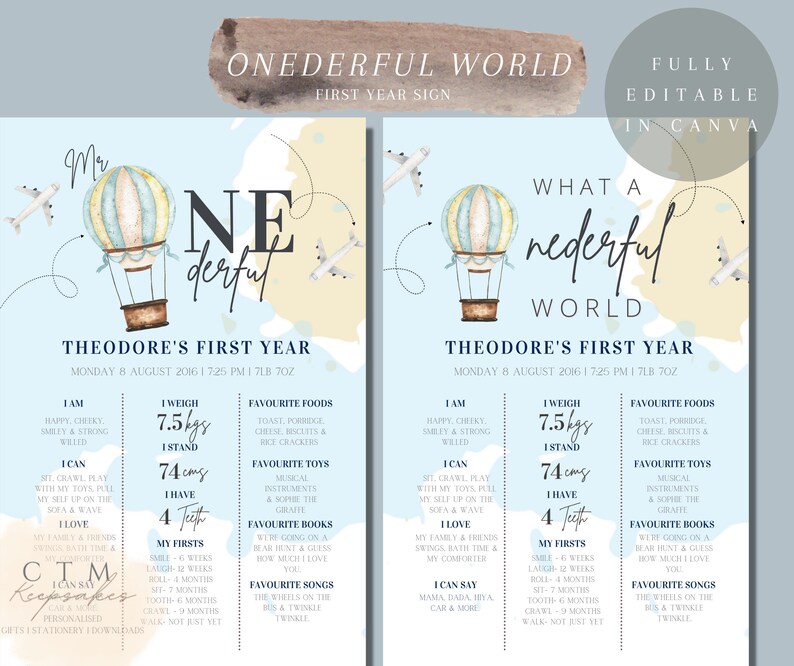 EDITABLE First Birthday Milestone Sign | What a Wonderful World | My ...