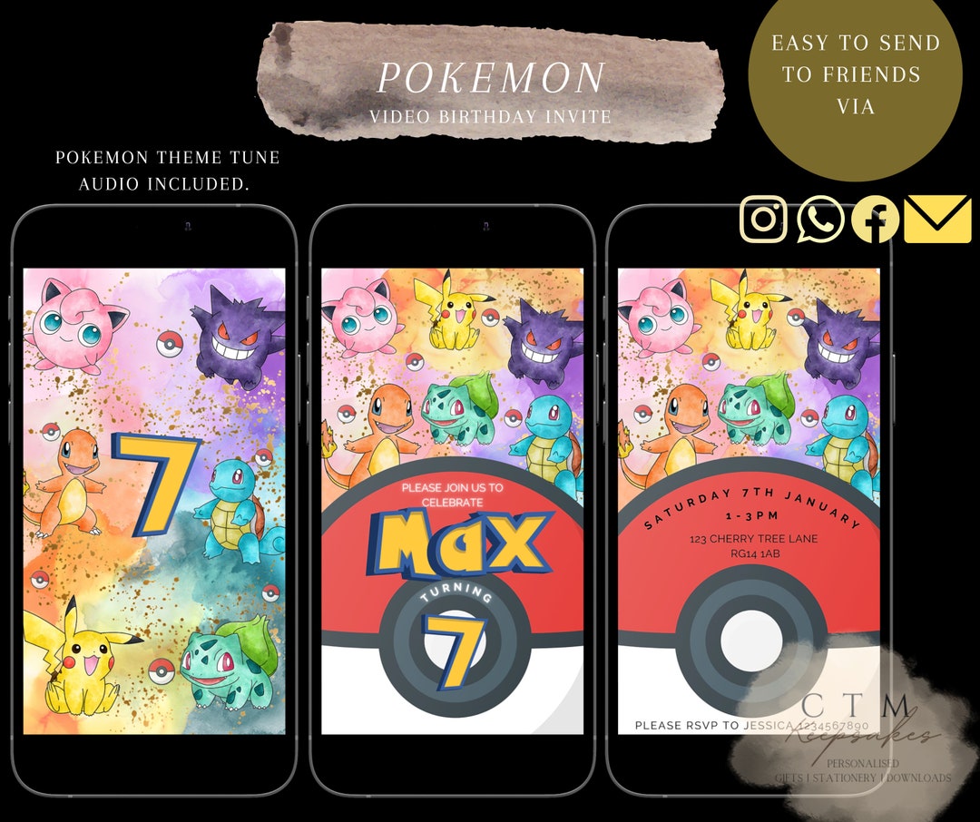 POKEMON VIDEO INVITATION | Animated | Pokemon Birthday Invite | Audio ...