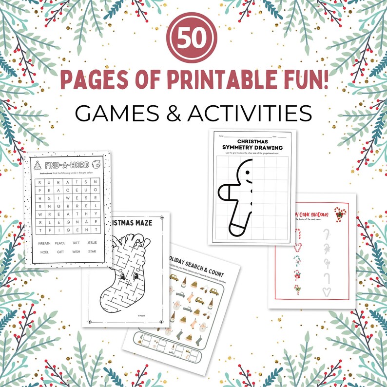 50 Christmas Activity Printable Pages for Kids (preschool, Elementary ...