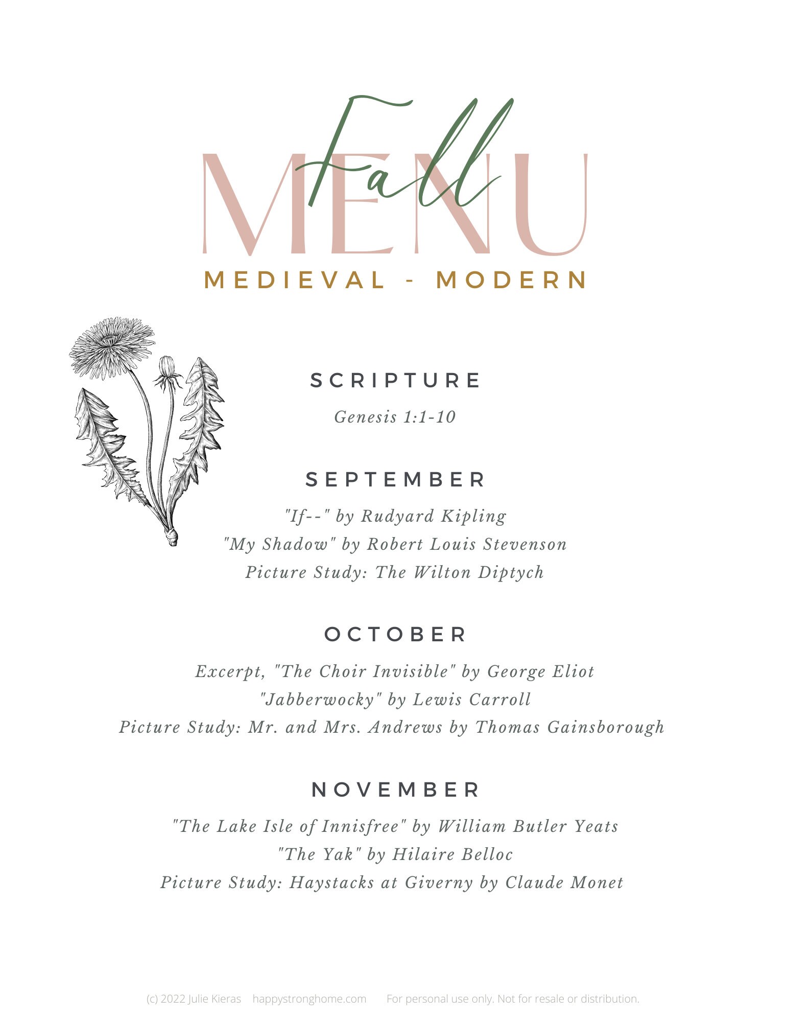 Morning Menu Printable – Medieval to Modern Cycle | Charlotte Mason ...