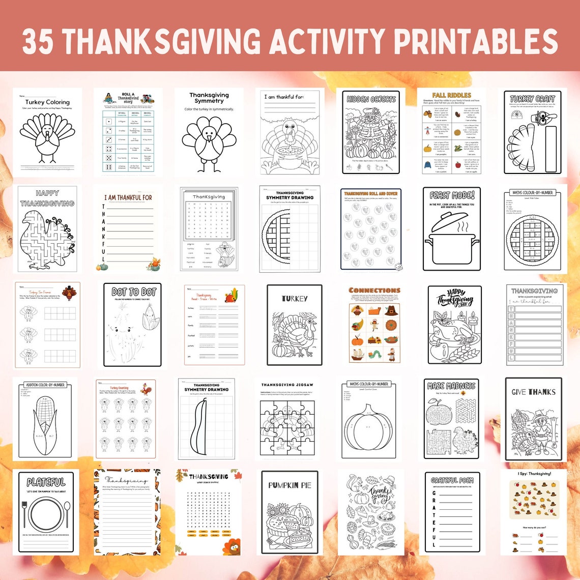 Thanksgiving Activities for Kids BUNDLE 2 - Printable Games, Coloring ...