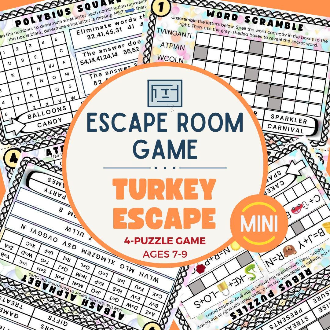 Turkey Escape Thanksgiving Escape Room Puzzle Game - Mini 4 PUZZLE ...