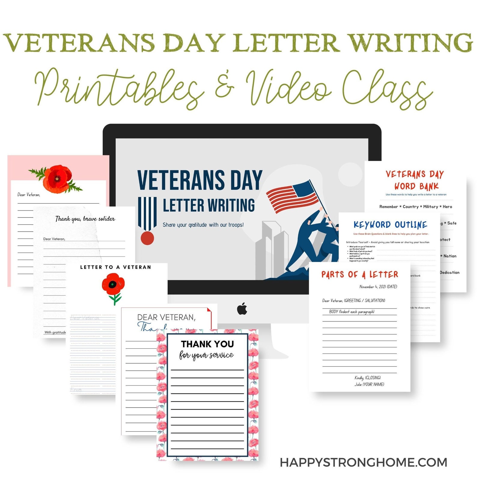 Veterans Day Thank You Letter Template Printable W/bonus Video - Etsy