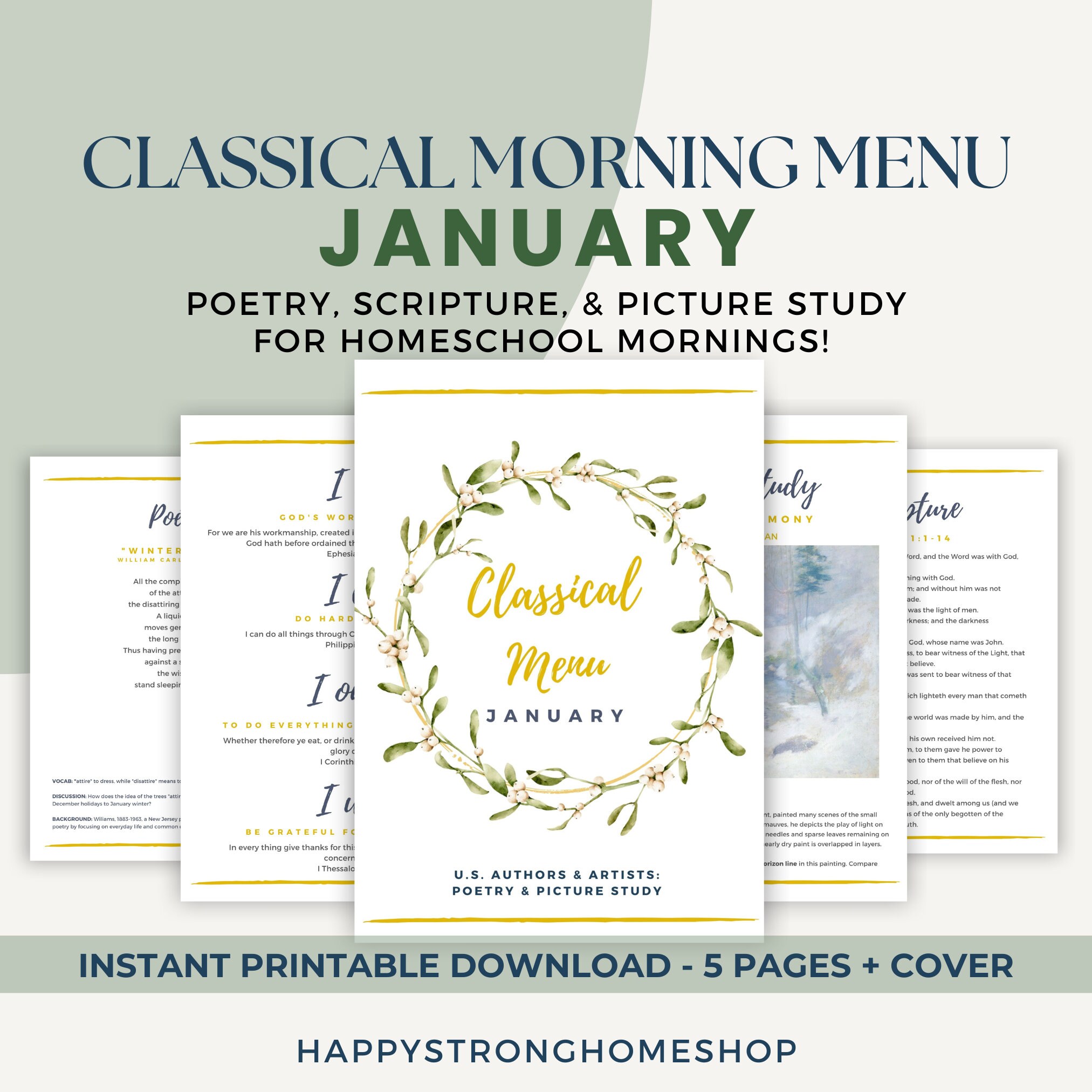 JANUARY Classical Morning Menu Printable (morning Time | Homeschool ...