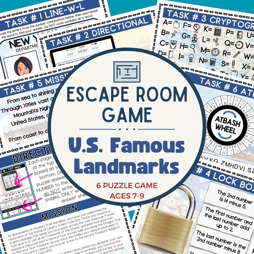Escape Room Game for Kids – US Famous Landmarks Geography - 6 PUZZLE ...