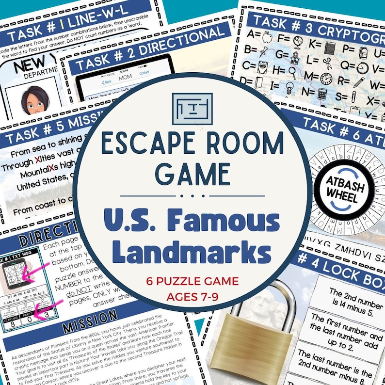 Escape Room Game for Kids – US Famous Landmarks Geography - 6 PUZZLE ...