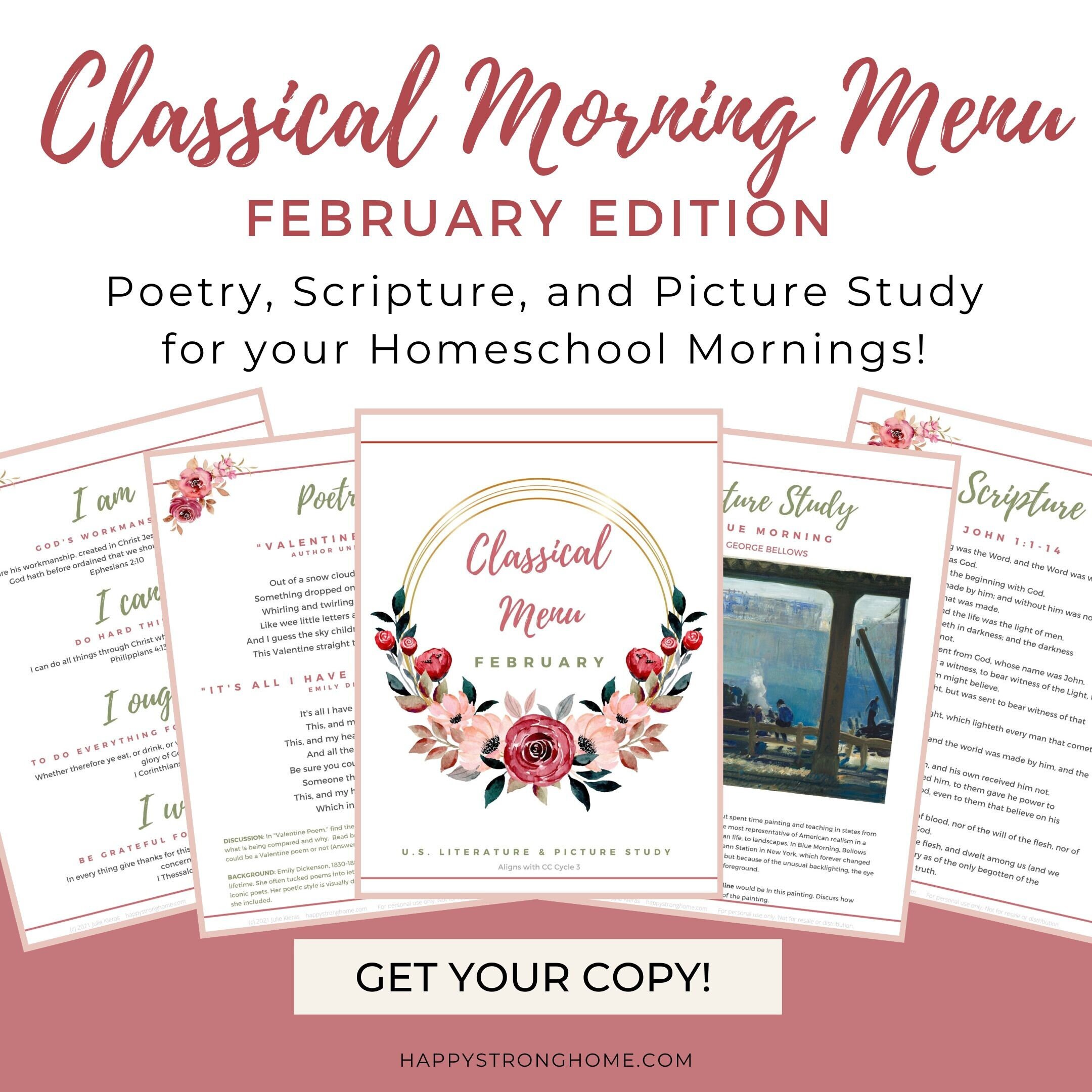 FEBRUARY Classical Morning Menu Printable morning Time - Etsy