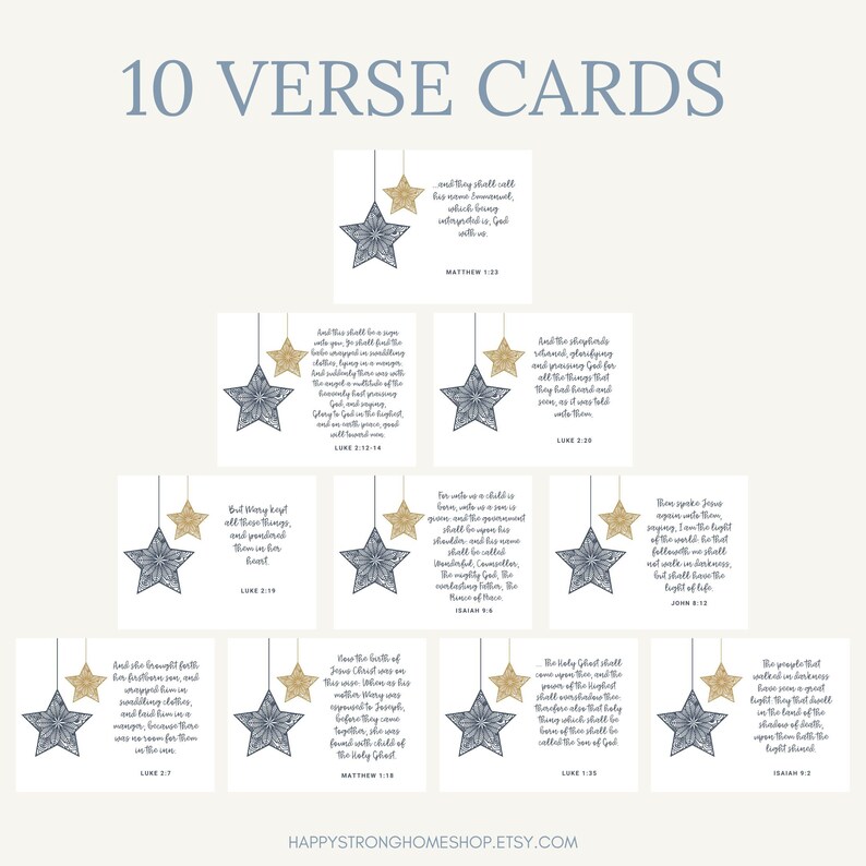 Advent Scripture Verse Cards Printable DIGITAL, PDF Only, Christmas ...