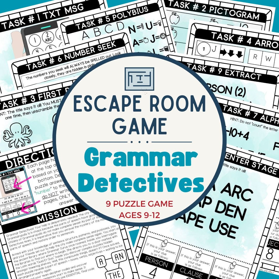 Escape Room Printable Game for Kids – Grammar Detectives Escape Room ...