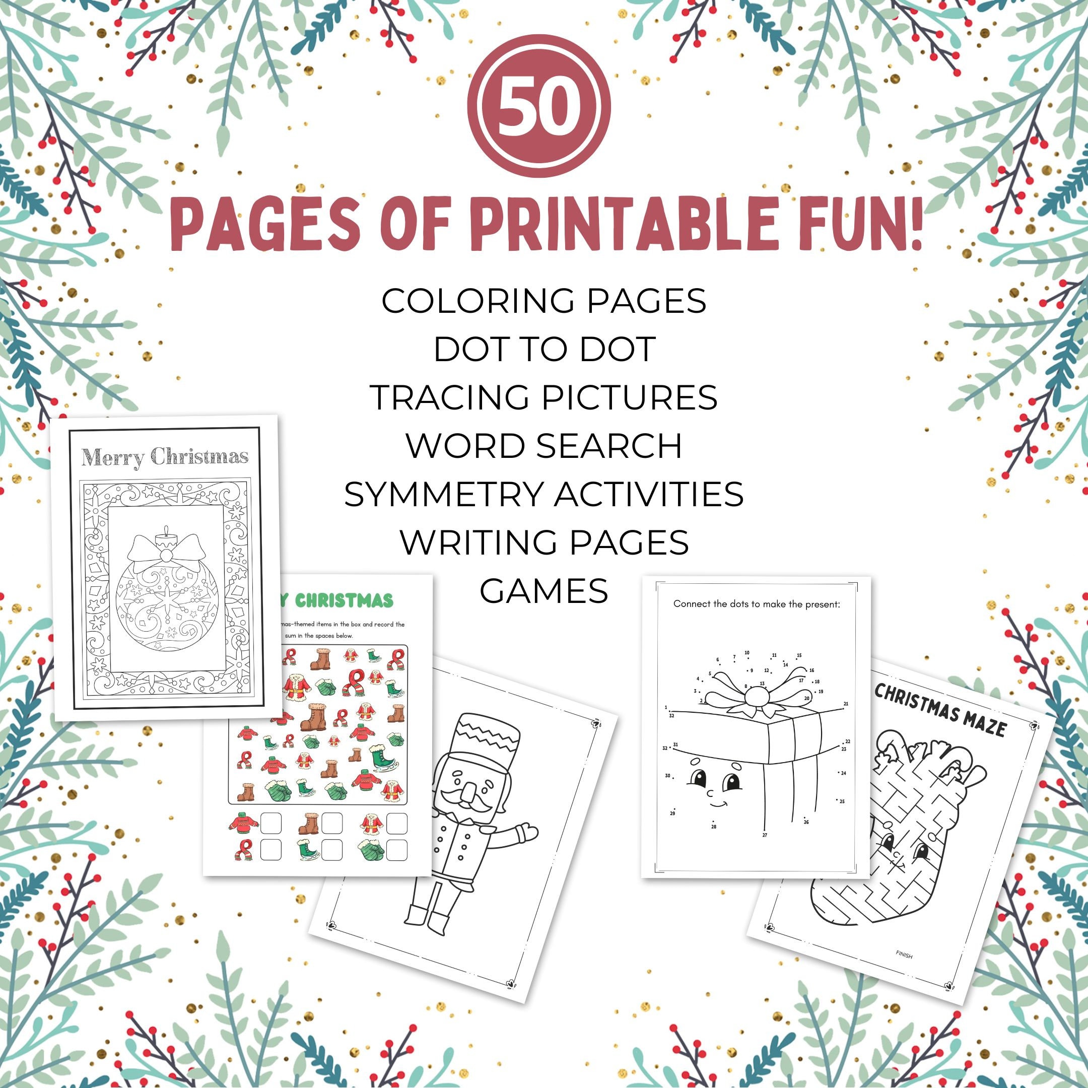 50 Christmas Activity Printable Pages for Kids preschool, Elementary ...