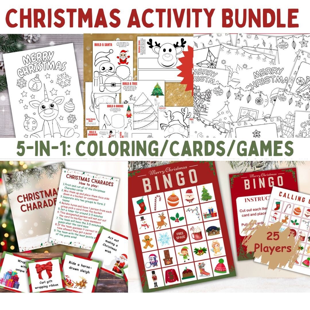 Christmas Activity Pages for Kids BUNDLE (coloring, Games, Cards) - Etsy