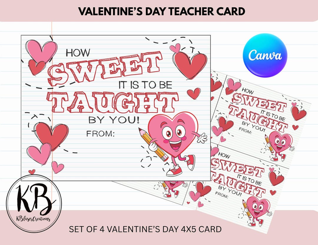 Printable Teacher Valentine's Day Card, Editable, CANVA Template ...