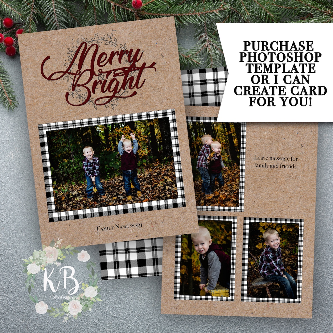 Farmhouse Plaid Christmas Card|double Sided|photoshop Template ...