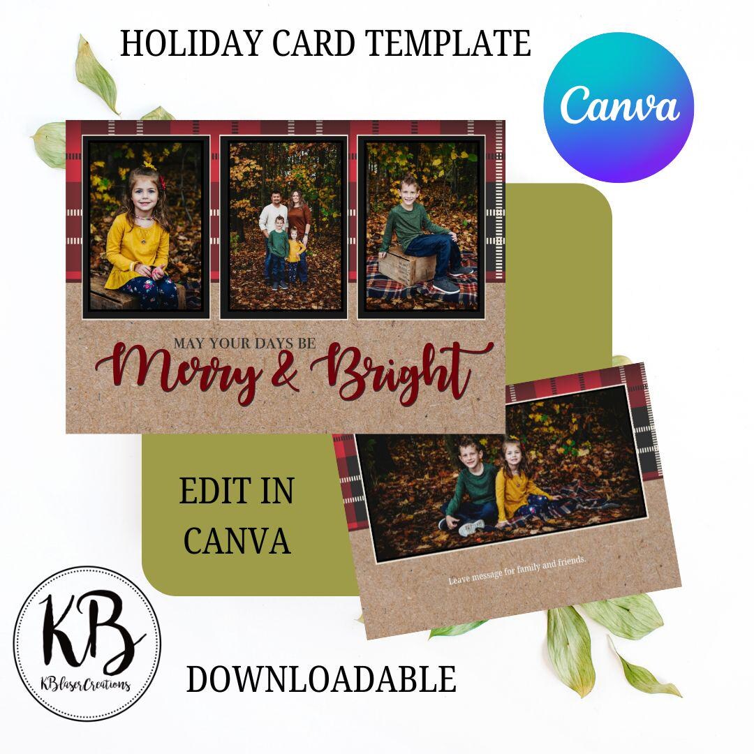 Plaid Merry & Bright 5x7 Christmas Card|double Sided| Christmas Card ...