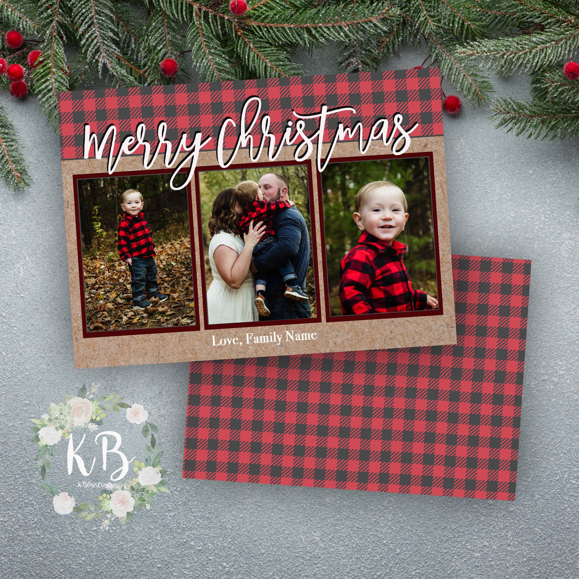 Plaid Merry Christmas Christmas Carddouble Sidedphotoshop ...